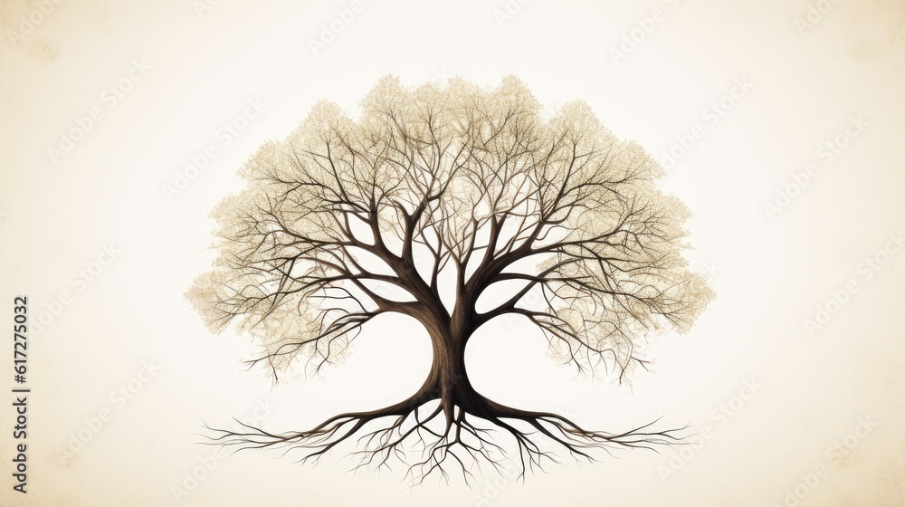 Rooted Compassion: A minimalistic artwork featuring a tree with interconnected roots ...