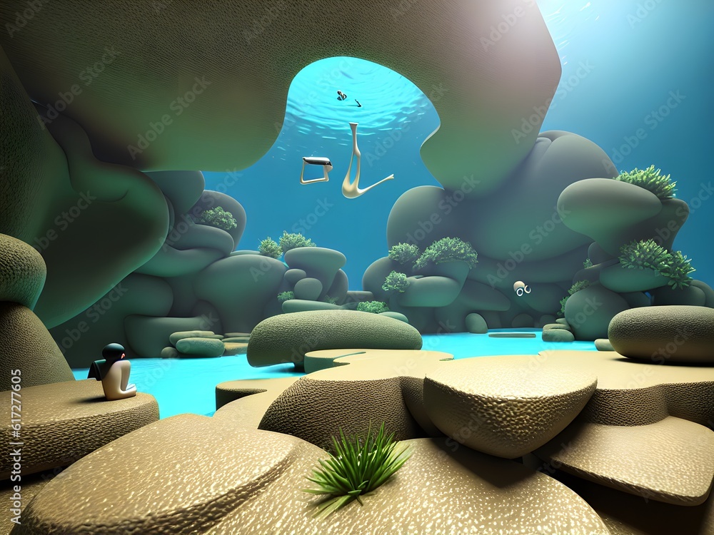 Underground cave with light beings, Generative AI Illustration Stock ...