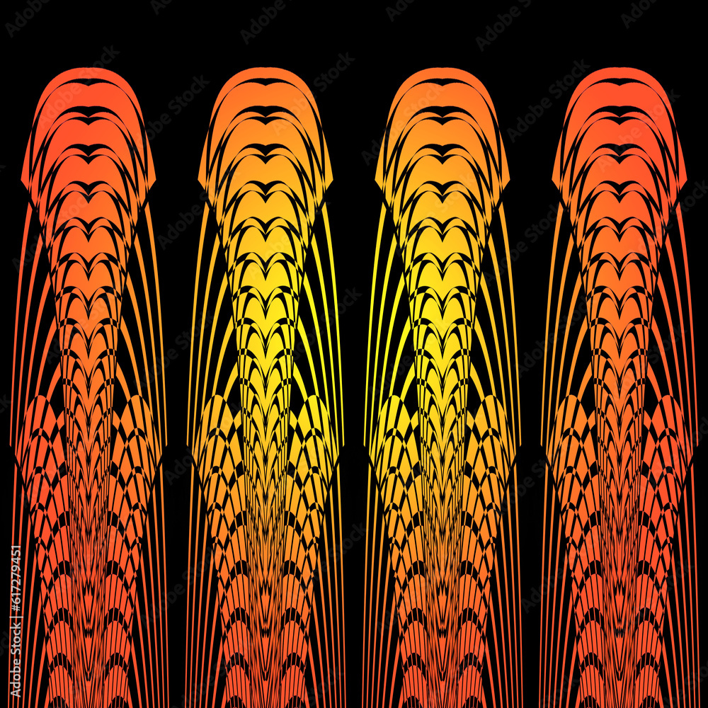 vivid contrasting yellow orange and gold design in art-deco style on a ...