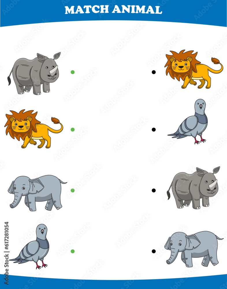 Education game for children connect the same picture of cute cartoon ...