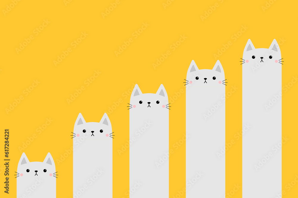 Cat column diagram. Funny 5 steps infographics template. Growing charts ...