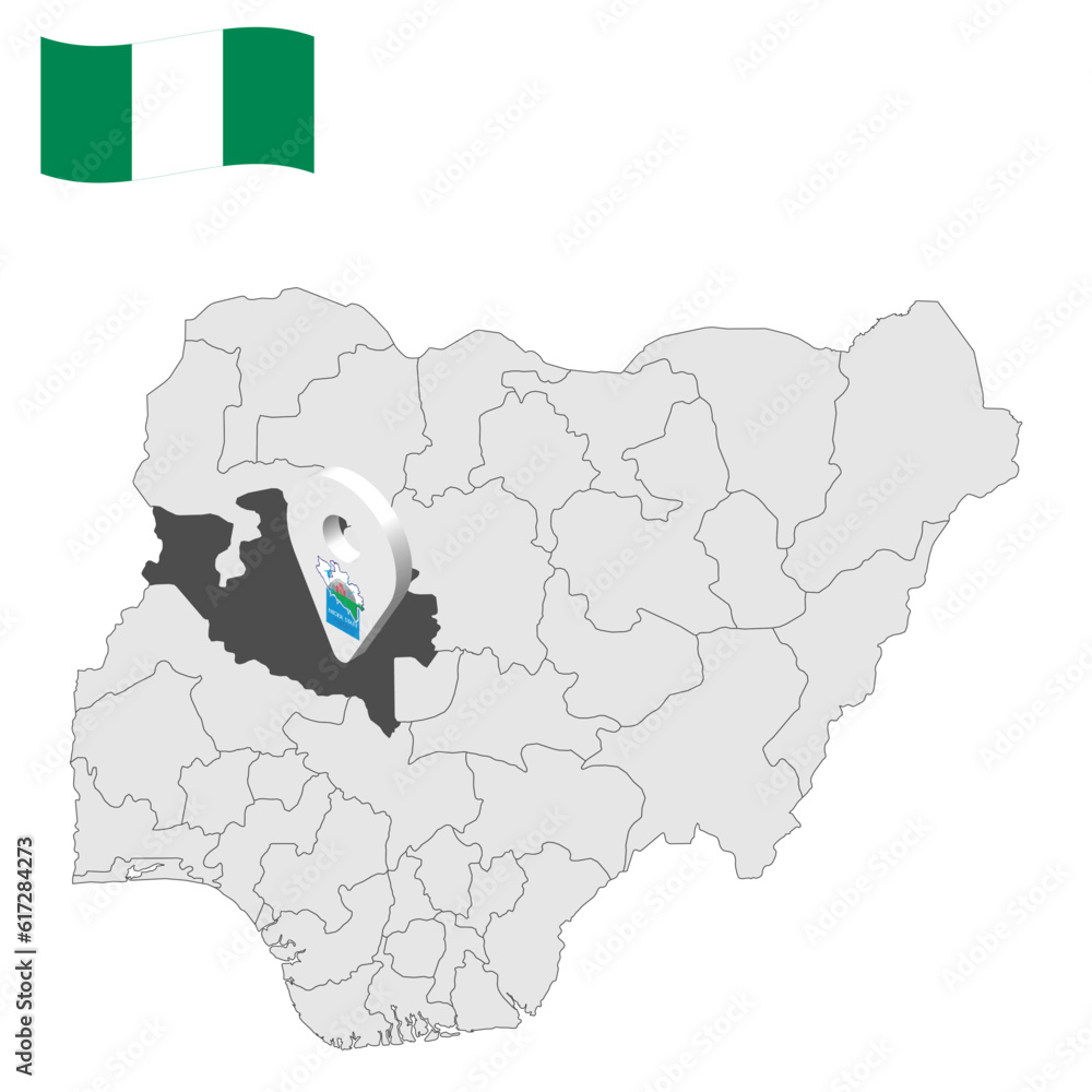 Location Niger State on map Nigeria. 3d Niger location sign. Flag of ...