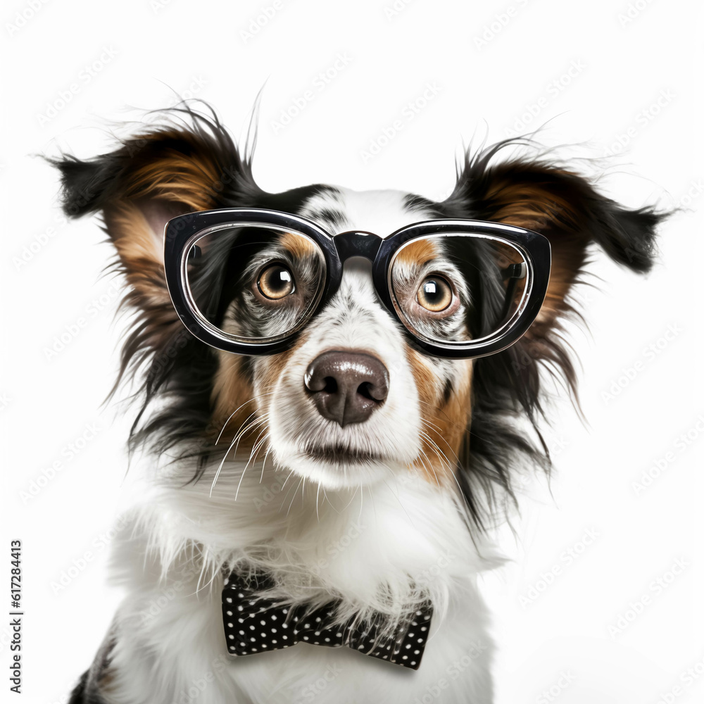 Perro con lentes, fondo blanco, clip art. ia generada. Stock ...