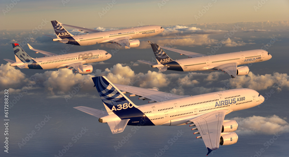 Airbus family flight: A380, A350, A330 and A320 perform spectacular ...