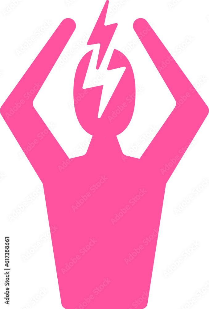 Headache and depression icon. Red Angry Man Silhouette pink symbol ...
