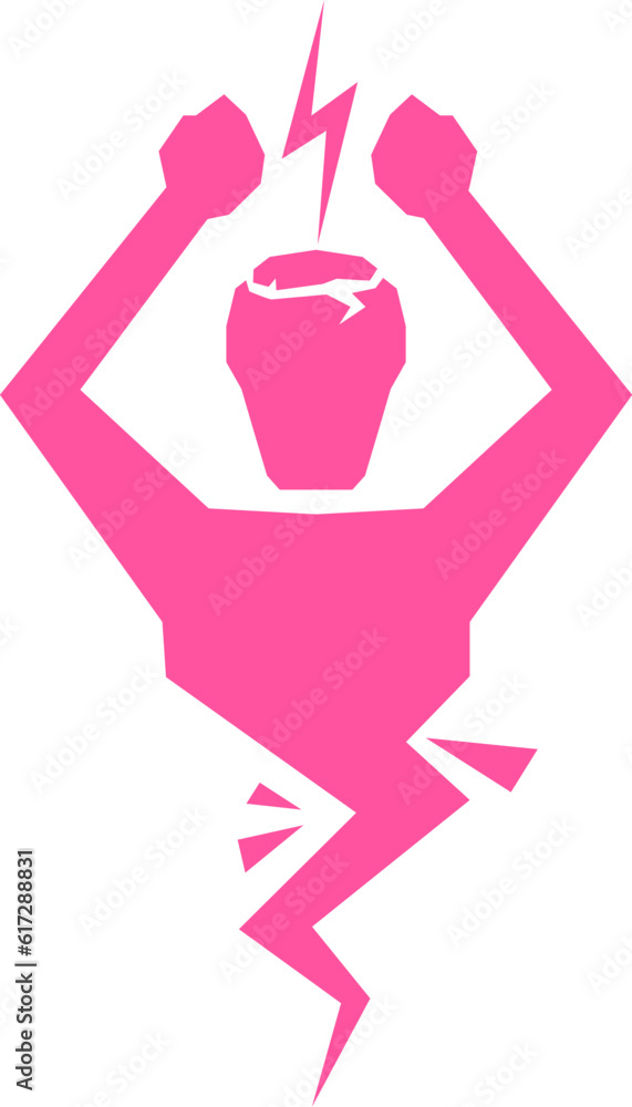 Headache and depression icon. Red Angry Man Silhouette pink symbol ...