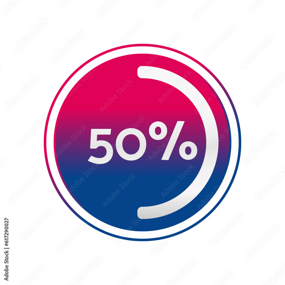 50 percent circle chart, isolated symbol. Vector red blue gradient ...