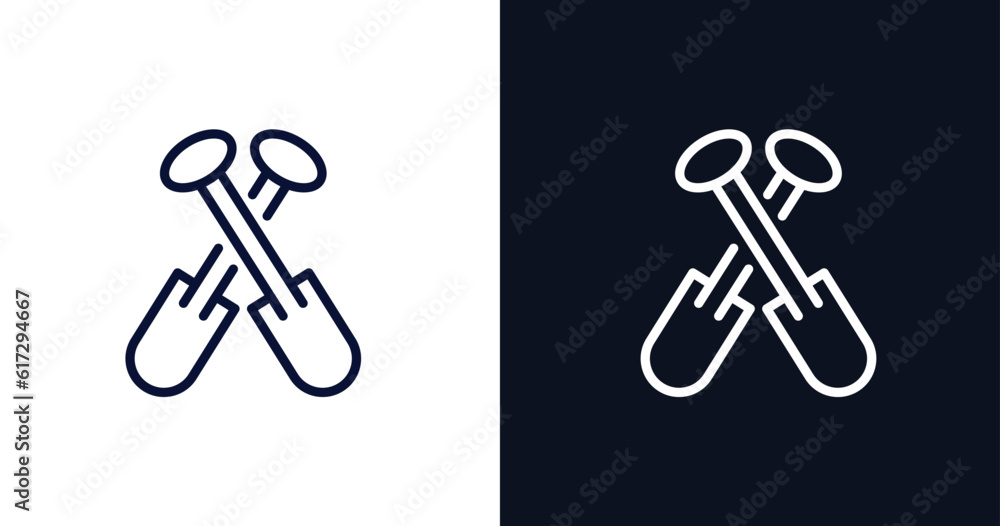 two shovels icon. Thin line two shovels icon from construction ...