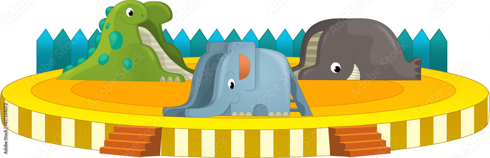 cartoon scene with funfair playground kindergarten isolated ...