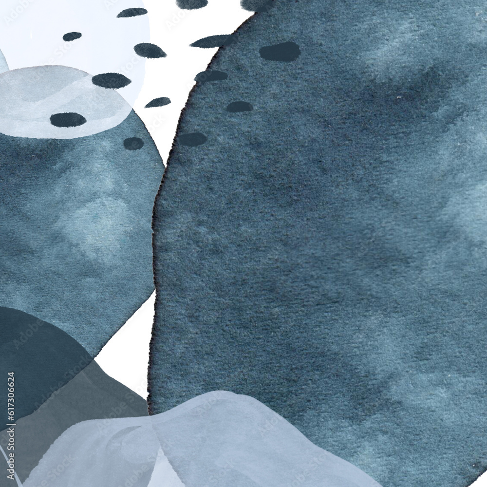 Abstract indigo background with watercolor and graphic blots. Modern ...