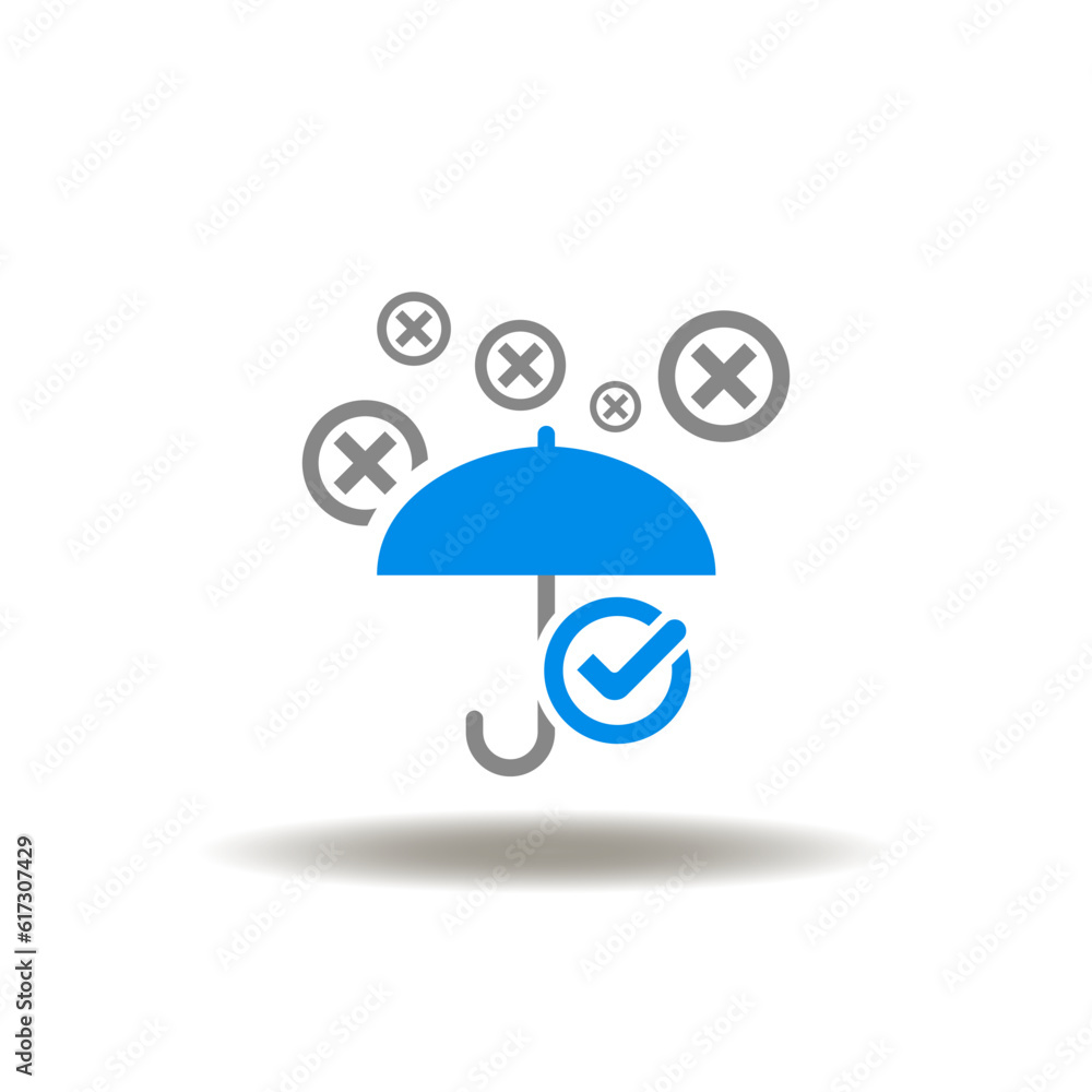 Vector illustration of umbrella with cloud of check and cross marks ...