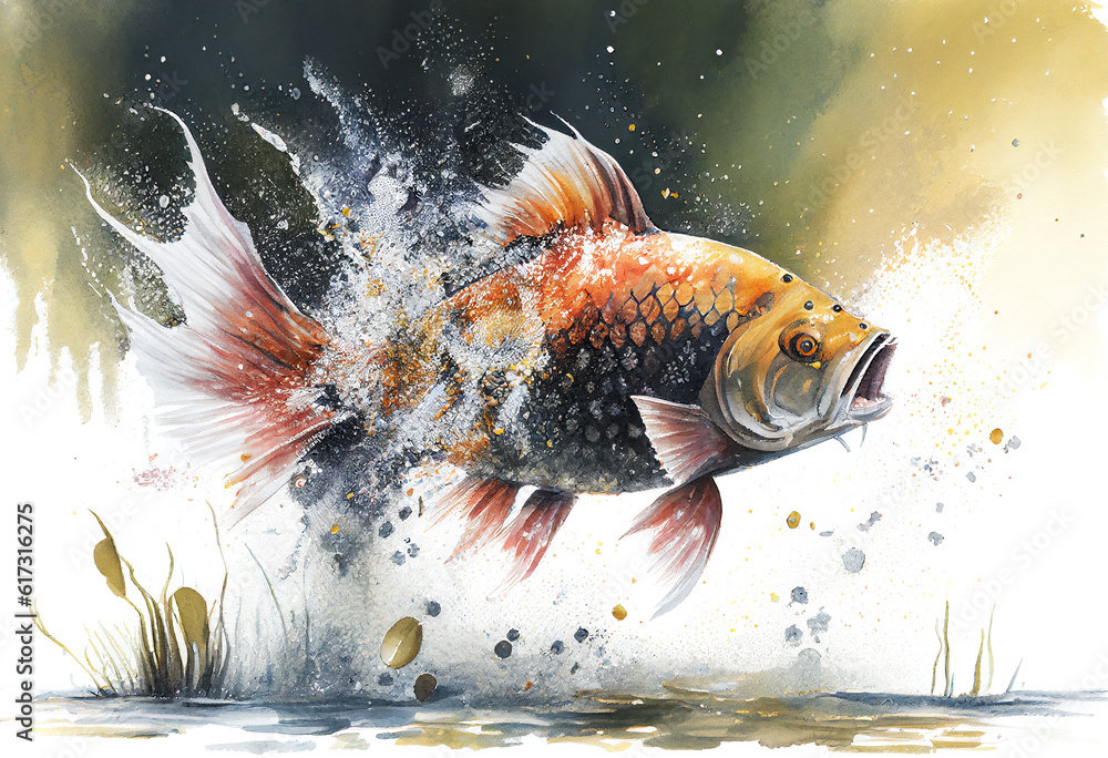 Carp fish aquarelle watercolour painting an abstract animal portrait ...