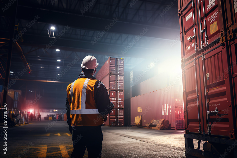 engineer control loading containers box from factory to cargo freight ...
