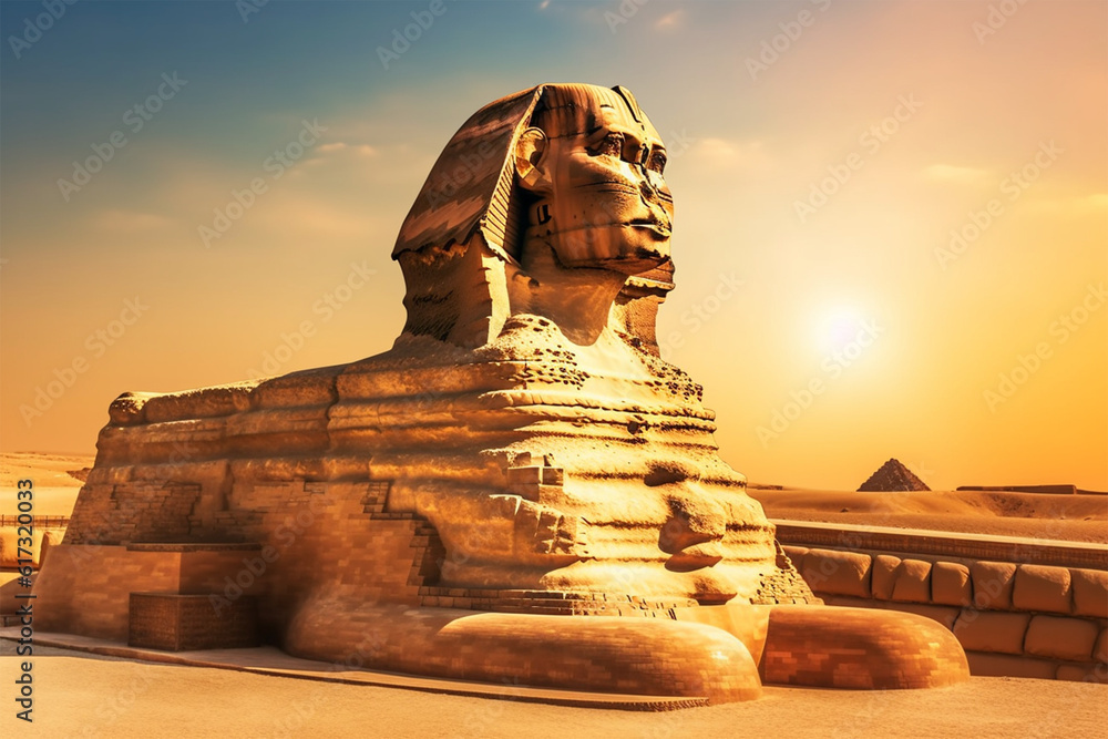 Generative AI. sphinx statue background in desert Stock Illustration ...