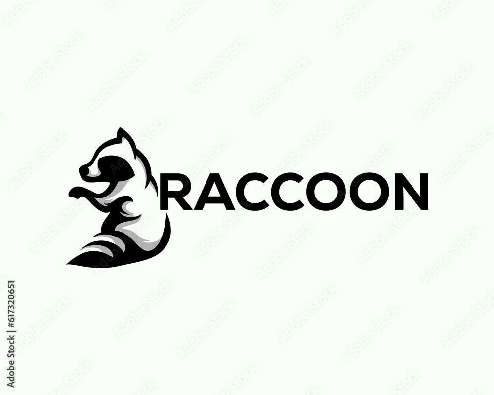 cute sitting raccoon side view logo icon symbol design template ...