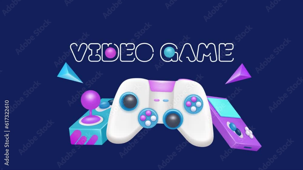 Video Games, 3d animation. White gamepad for gaming, text, pocket ...