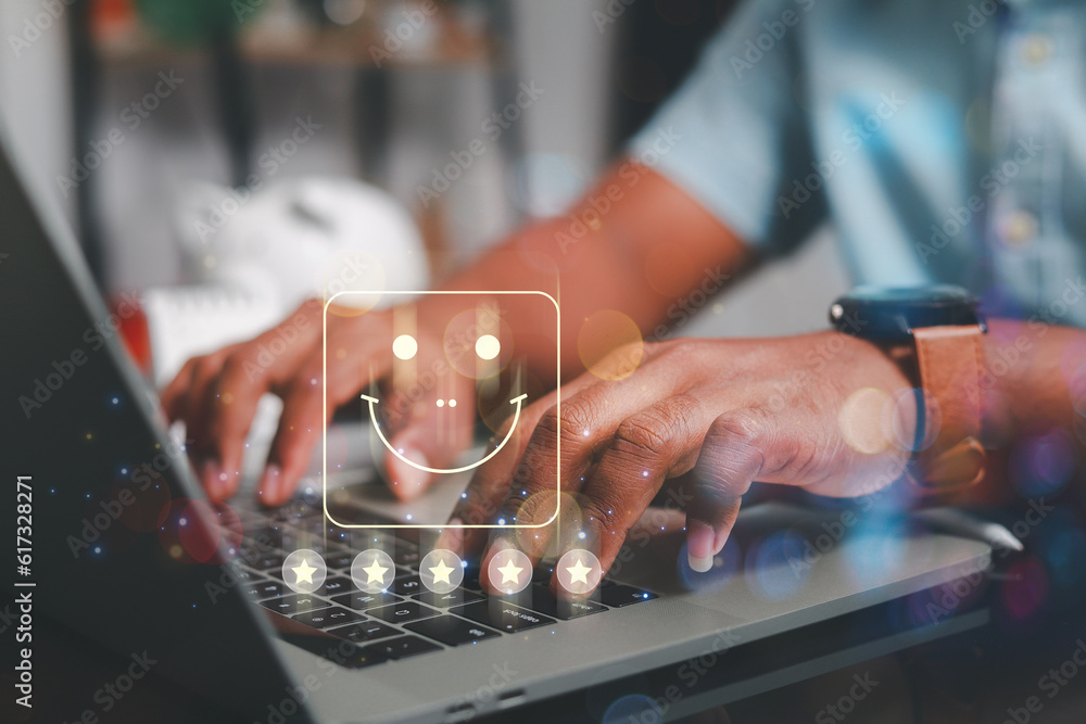 customer experience concept Businessman Rating Smile Technology ...