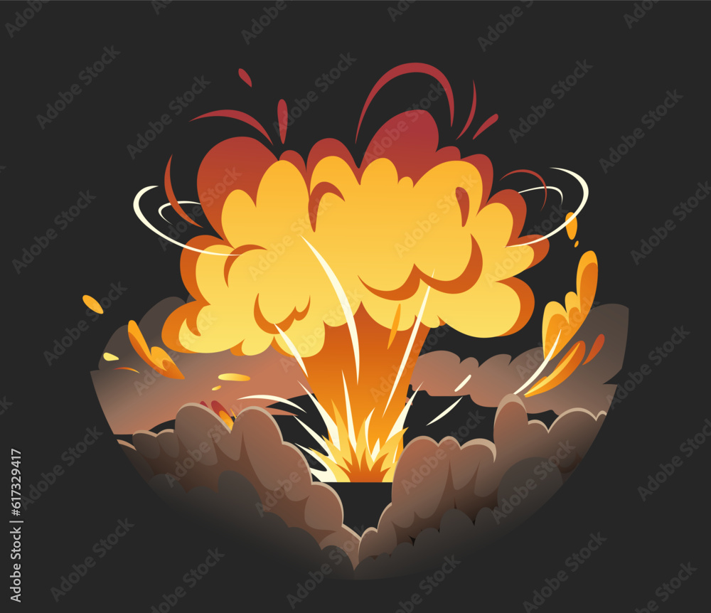 Bomb explosion in circle concept. Detonation and destruction. Grenade ...