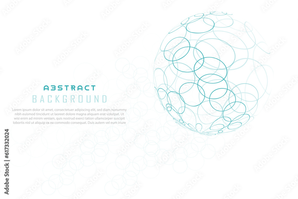 Abstract white background with bright green 3d circle vector. Simple circle lines overlay ...