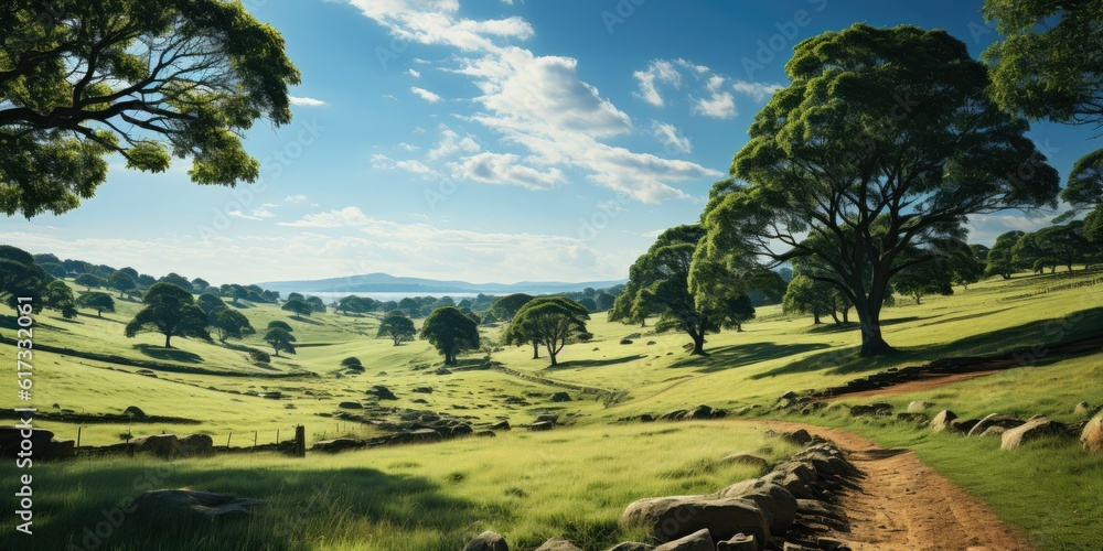 peaceful meadow, the green grass stretches endlessly. The dynamic ...