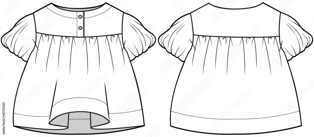baby girls short sleeve smocked dress flat sketch vector illustration ...