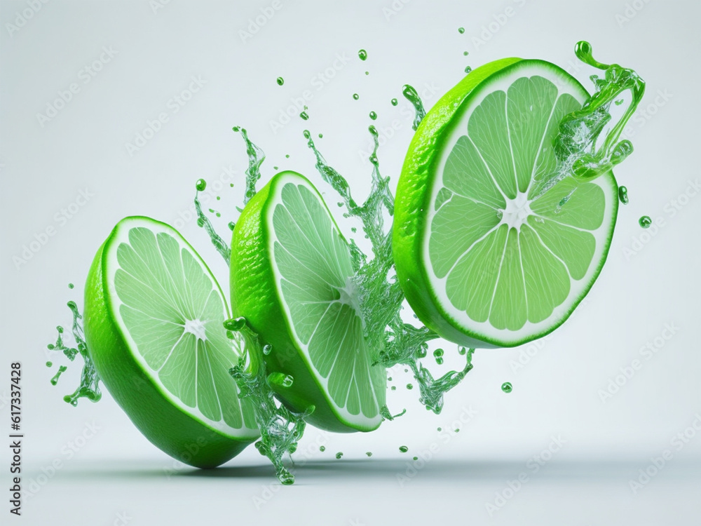 Green lime with cut in half slice of pieces element in the middle on ...