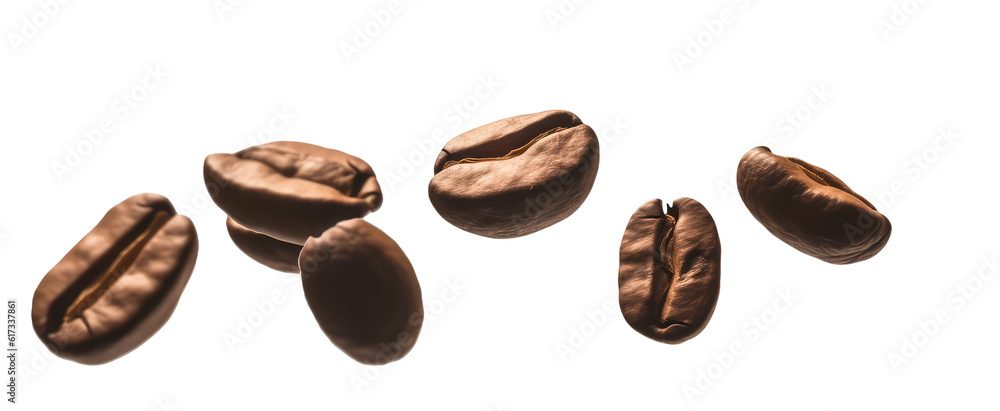 This stock photo showcases a group of coffee beans captured in a close ...