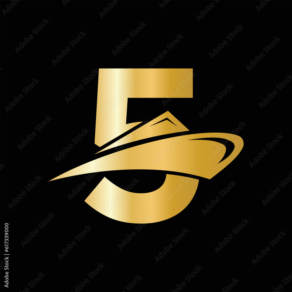 Initial Letter 5 Cruise Ship Logo Boat Icon. Yacht Symbol, Marine ...