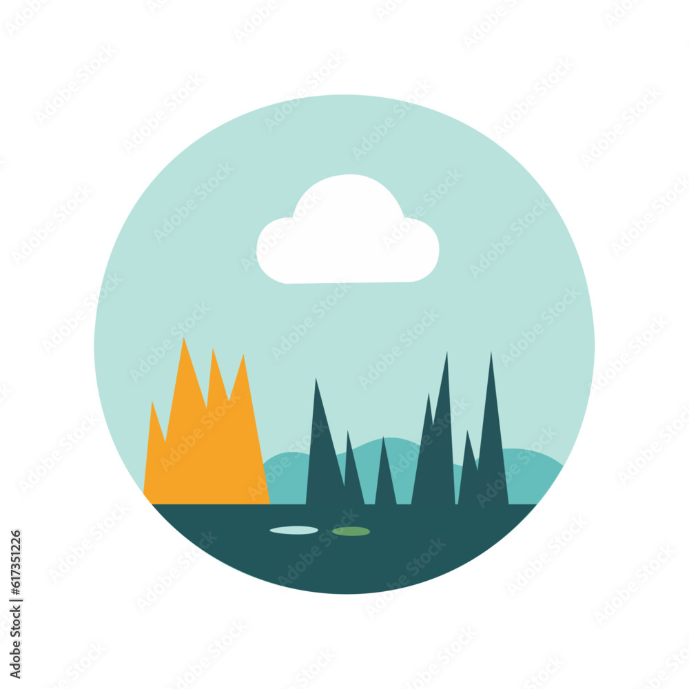 set of icons of mountains in cloudy weather circular design isolated on ...