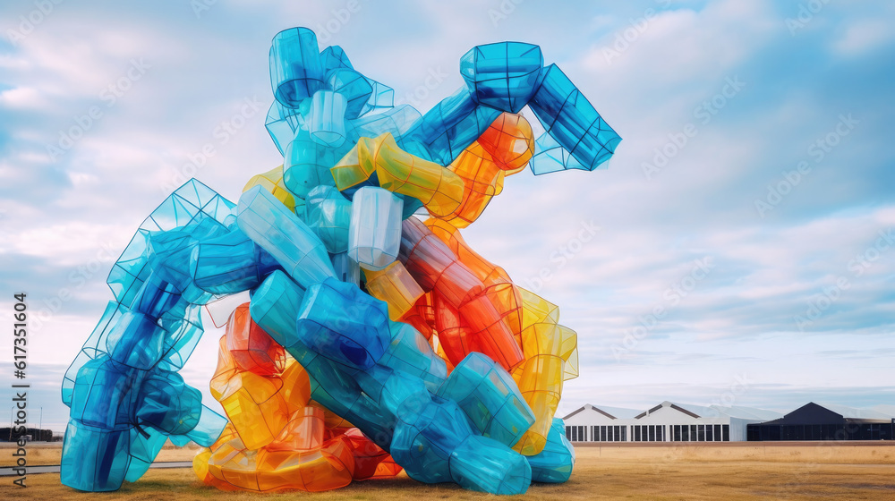 An abstract sculpture made from discarded plastic containers ...