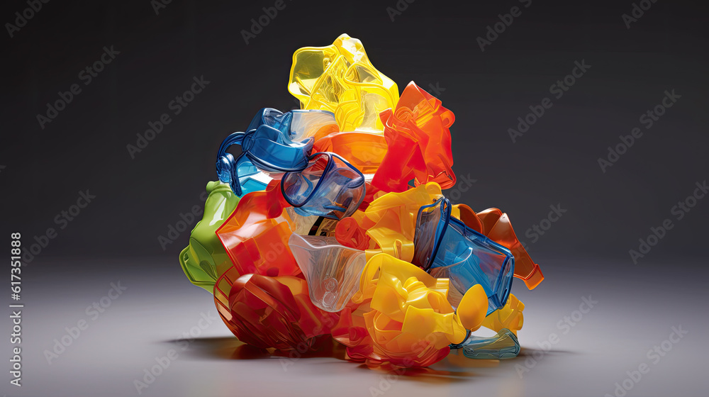 An abstract sculpture made from discarded plastic containers ...