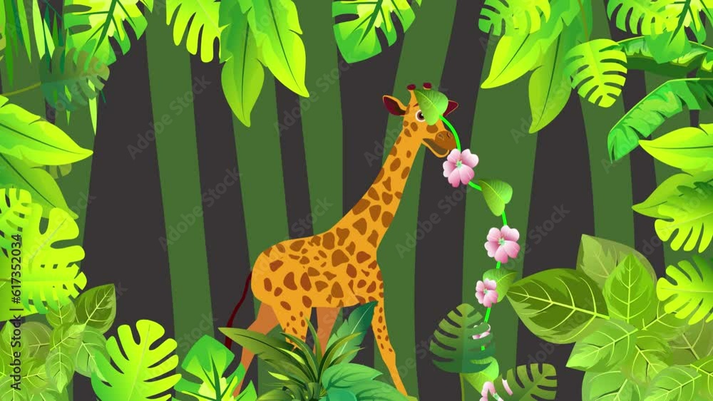 Jungle scene animation. giraffe. walks in jungle 2d animation green ...