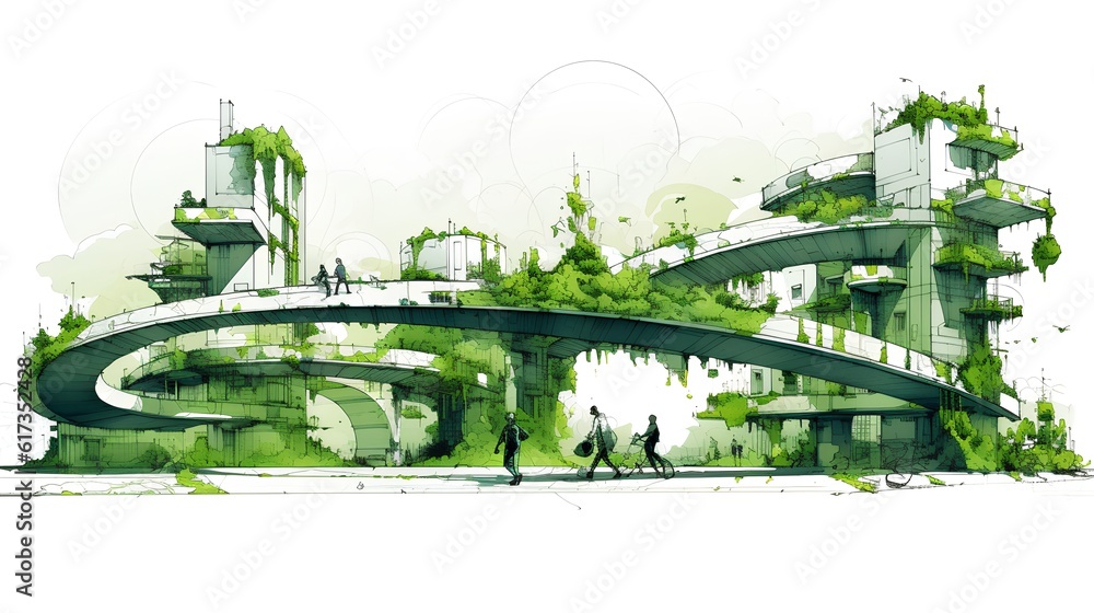 ภาพประกอบสต็อก Sustainable urban design project concept. Green ...