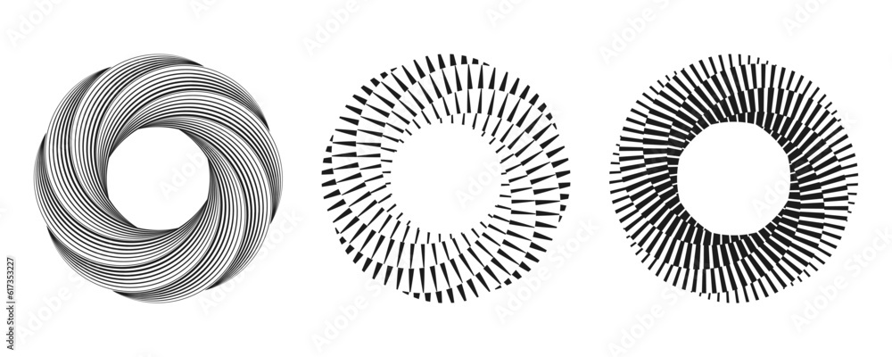 Abstract optical illusion shapes. Hypnotic spiral objects with black ...