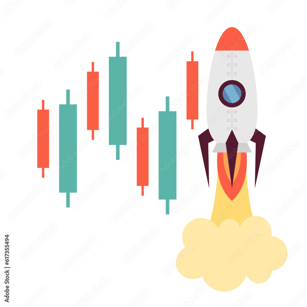 Flying rocket semi flat colour vector object. Exponential growth ...