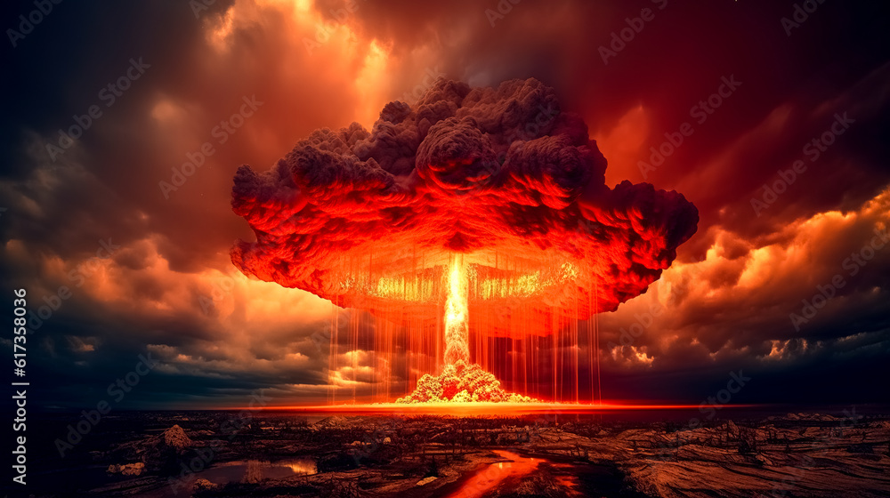 the explosion of an atomic bomb with the release of radiation and a ...