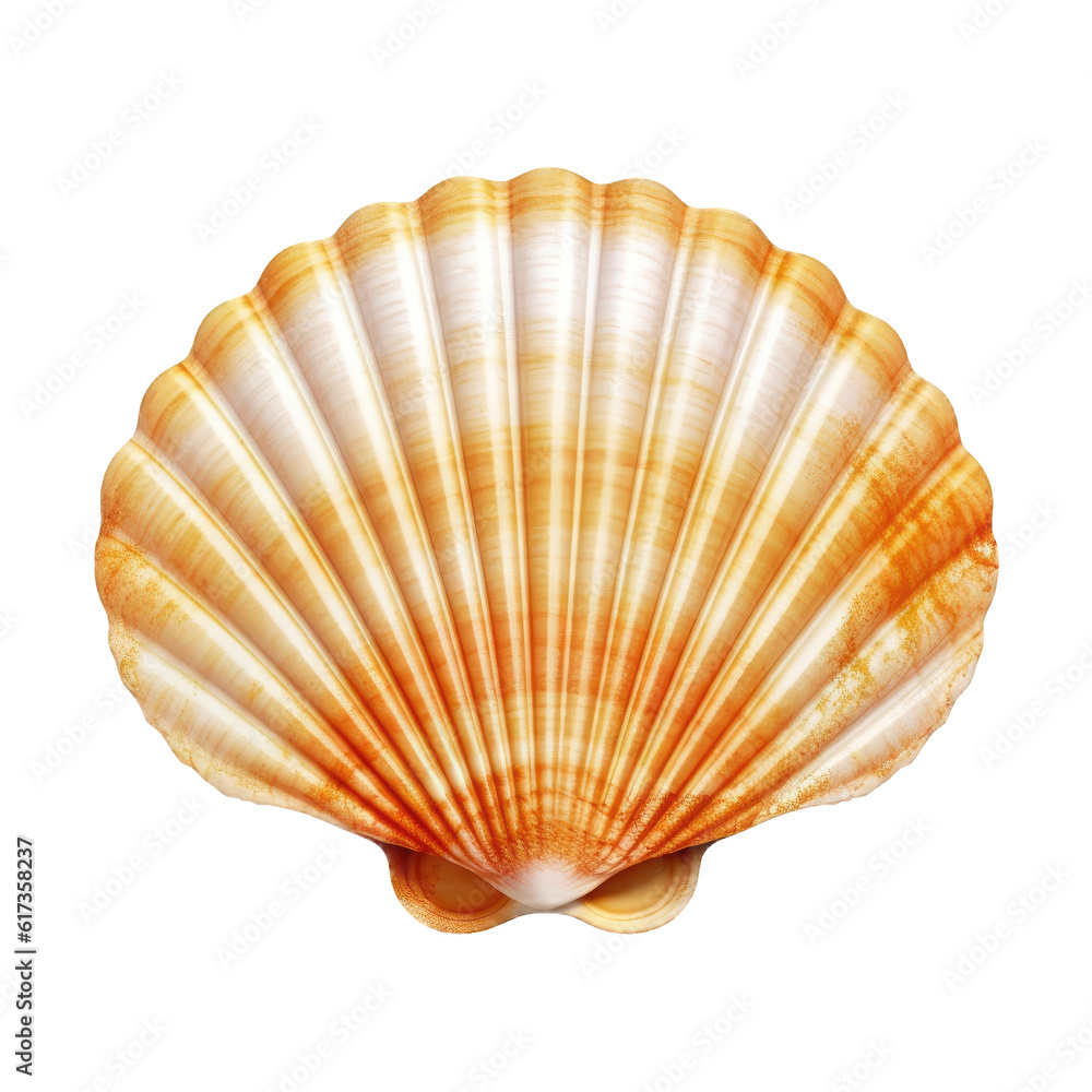Scallop shell isolated on cutout PNG transparent background. Marine ...