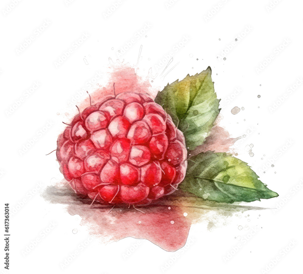 Raspberry painted with watercolor isolated on white transparent ...