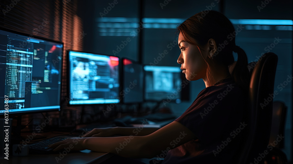 A fictional created by Generative AI, Side View of Asian Businesswoman ...