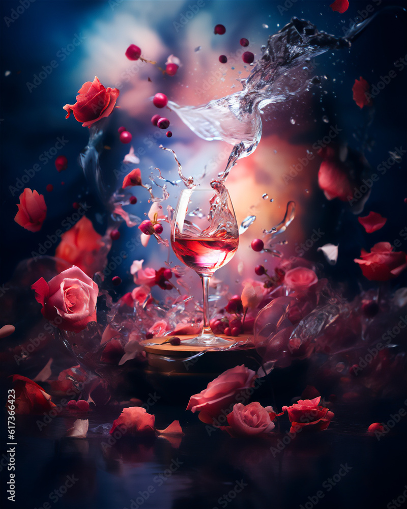 Captivating Rosé Wine Advertisement - Studio Shot with Swirling Liquid ...