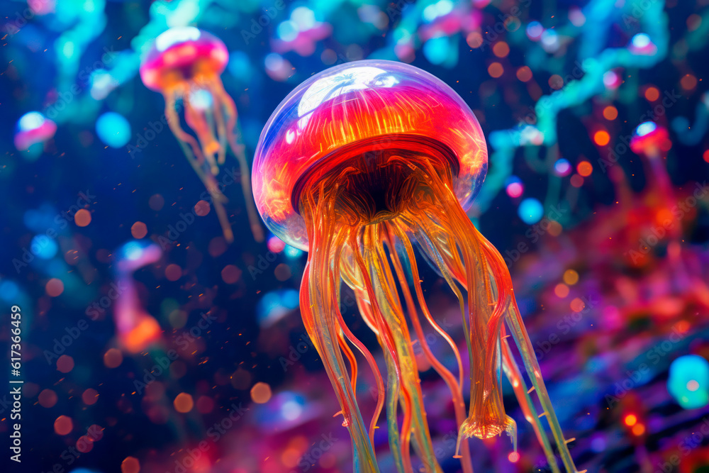 Extraterrestrial jellyfish on an alien ocean planet. . Generative AI ...