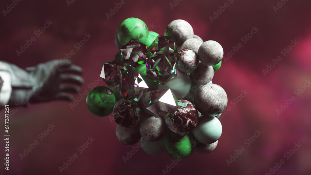 Planets of the solar system and diamond spheres connect on a space ...