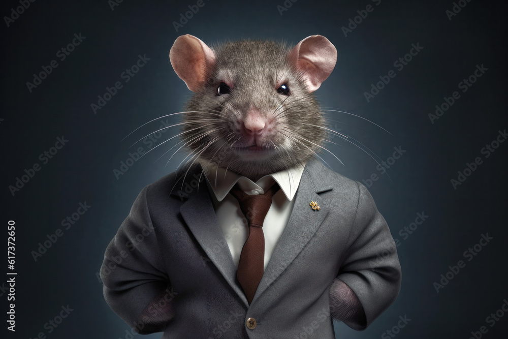 Important looking rat boss in business suit, corporate portrait over ...