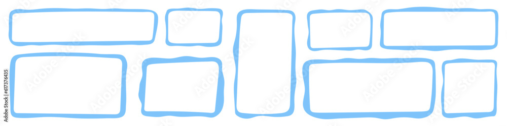 Rectangle blue borderline. square shape outline on hand drawing style ...