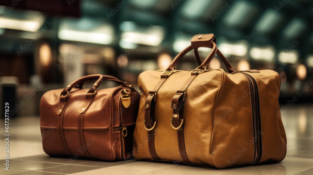 Chic luggage awaits, aligned at the private gate. Ahead, an elegant jet ...