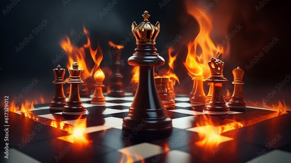 burning chess pieces, chess on the chessboard fire, international chess ...