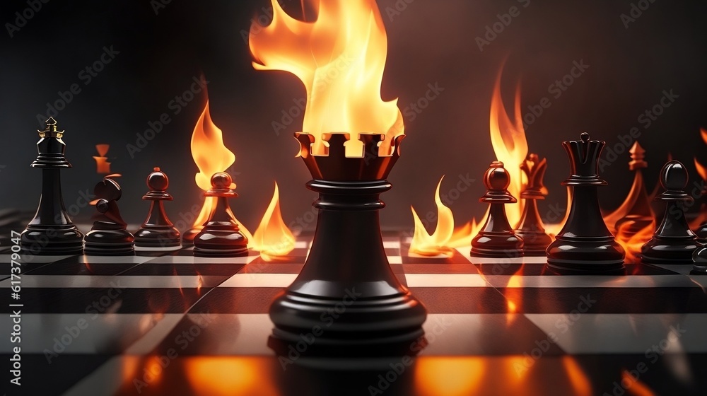 Chess Board on fire game, international chess day 2023 Stock ...