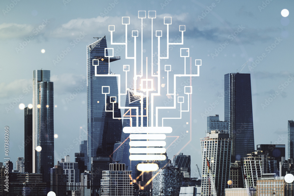 Virtual creative idea concept with light bulb and microcircuit ...