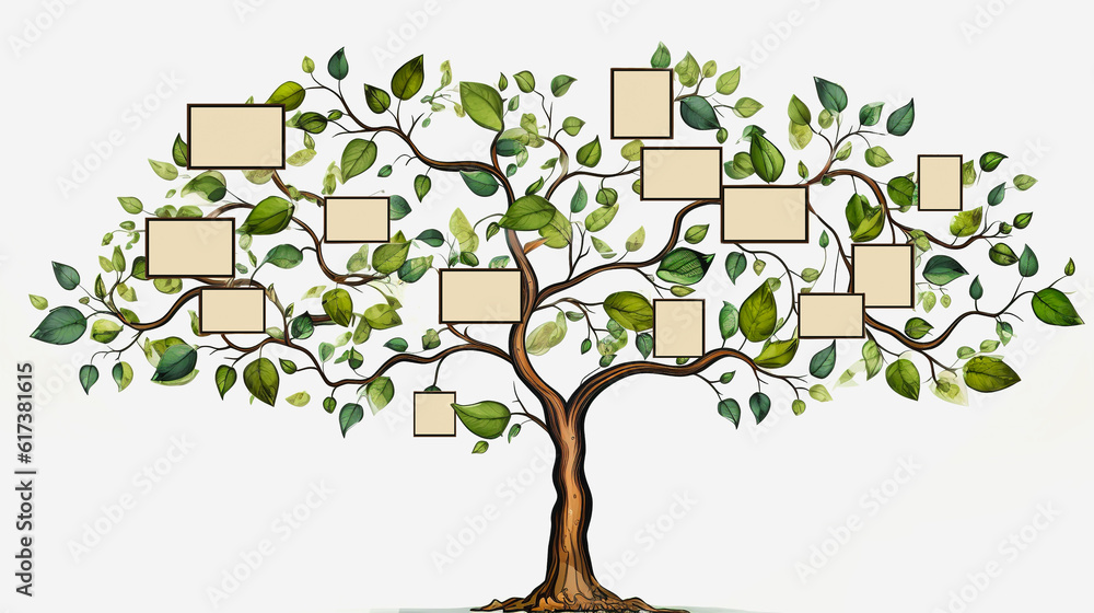 Family tree with empty cells, template. on white background. AI ...