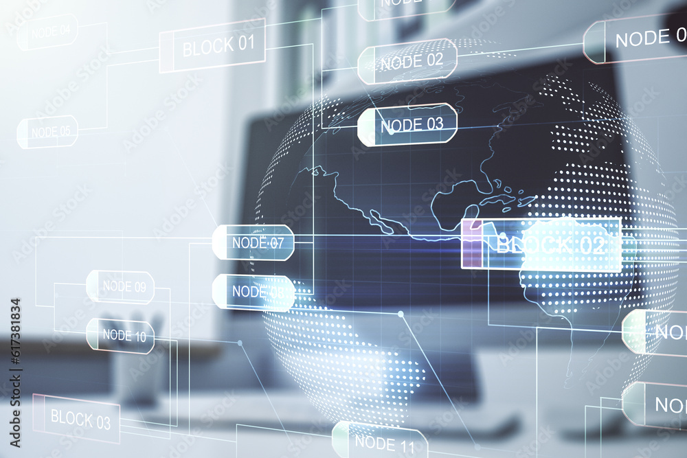 Multi exposure of abstract programming language hologram with world map ...